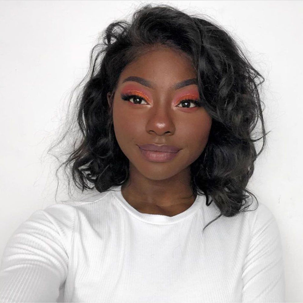 NABEAUTY Wavy Bob Front Lace Human Hair Wigs Natural Wave Middle Part ...