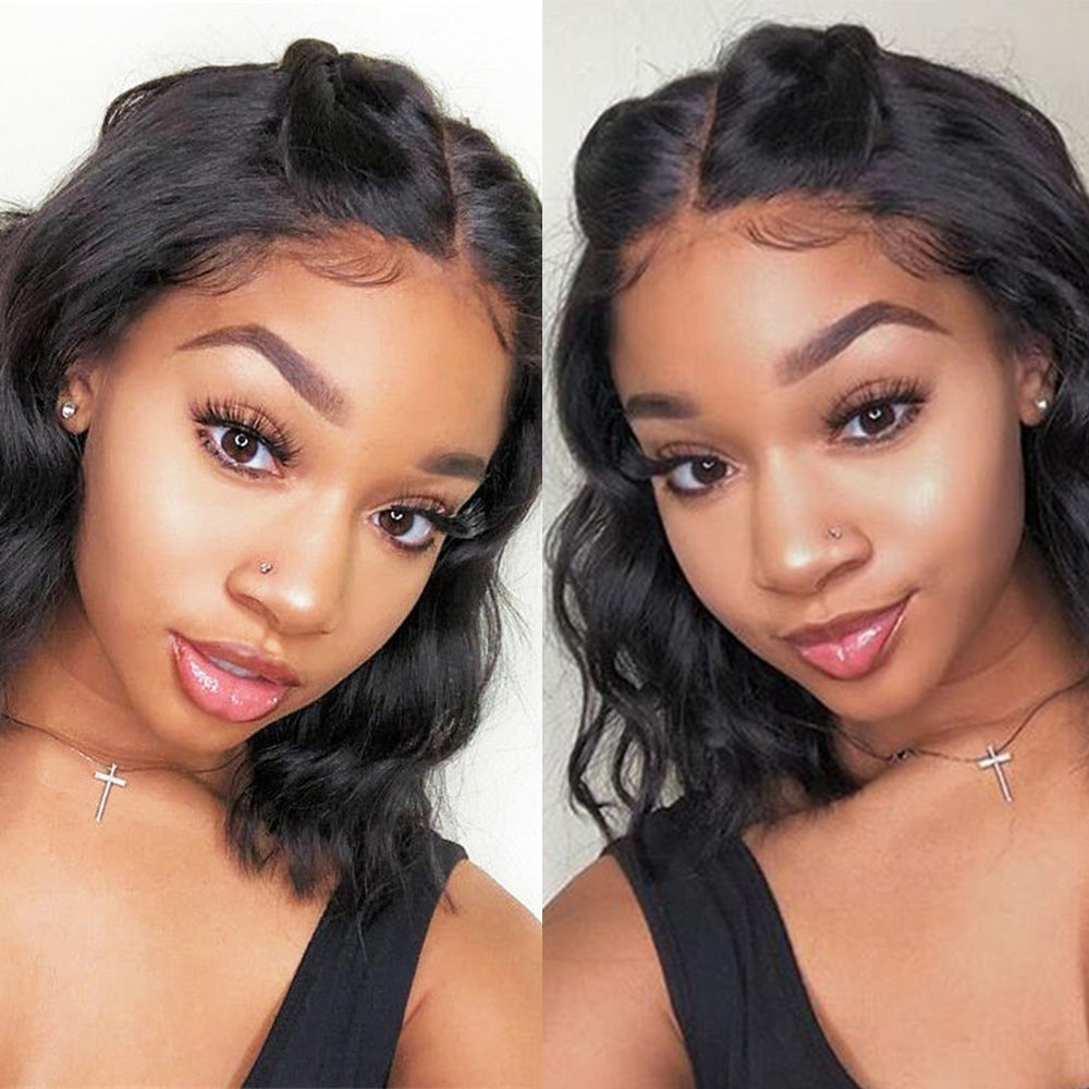 NABEAUTY Wavy Bob Front Lace Human Hair Wigs Natural Wave Middle Part ...